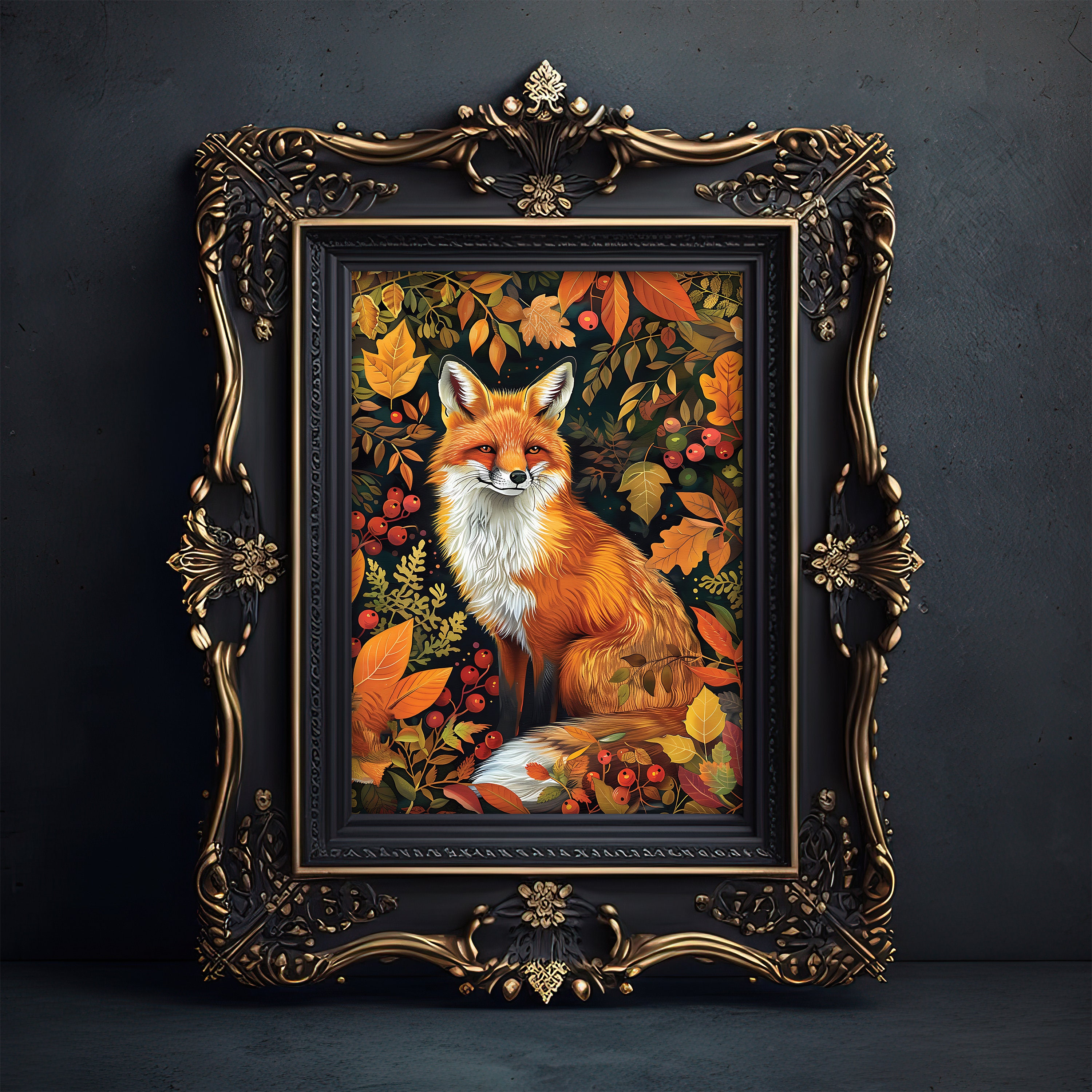 Woodland Fall Fox Dark Academia Print, Dark Cottagecore Gift, Printable ...