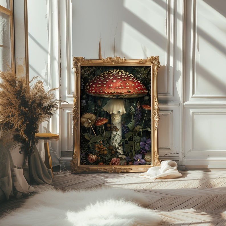 Forest Toadstool Dark Academia Print, Dark Cottagecore Gift, Printable Digital Art, Witchy Print ...