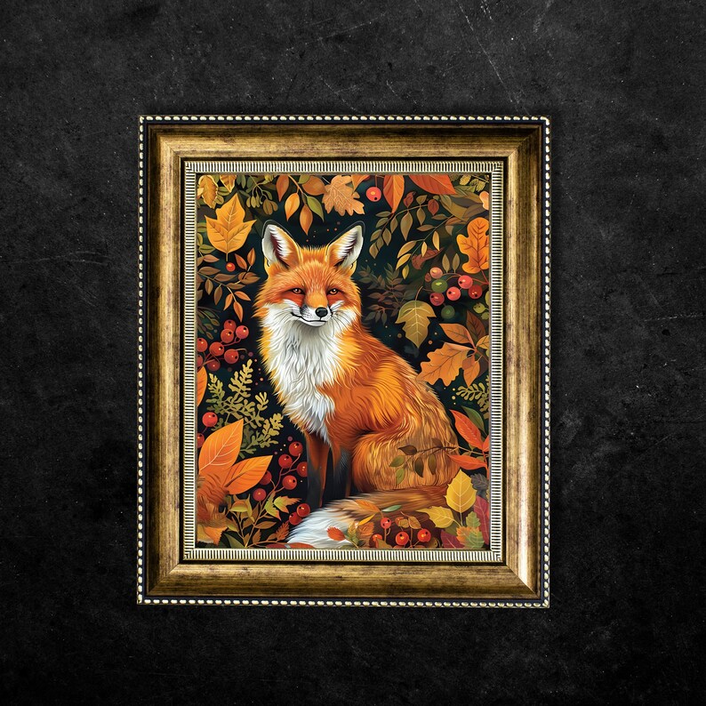 Woodland Fall Fox Dark Academia Print, Dark Cottagecore Gift, Printable ...