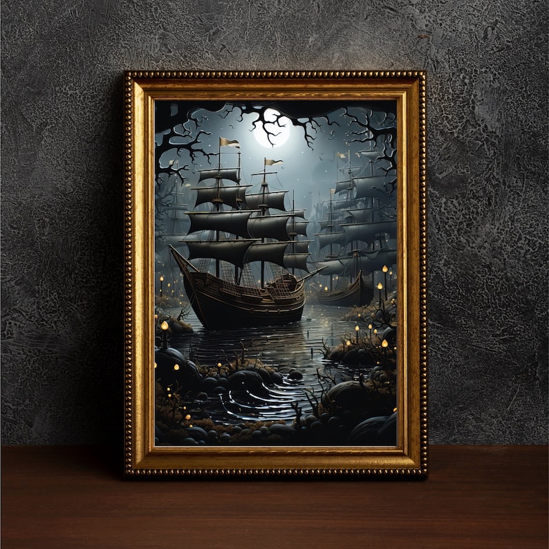 Gothic Ships Dark Academia Print, Dark Nautical Art, Printable Digital ...