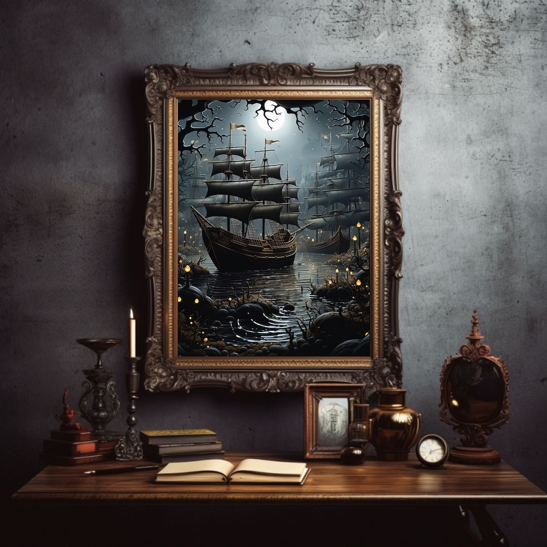 Gothic Ships Dark Academia Print, Dark Nautical Art, Printable Digital ...
