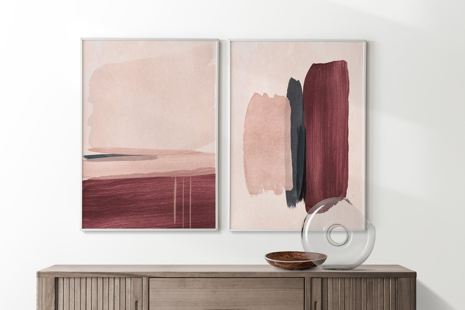 Burgundy Blush Abstract Contemporary Art, Modern Art Print, Wall Art ...