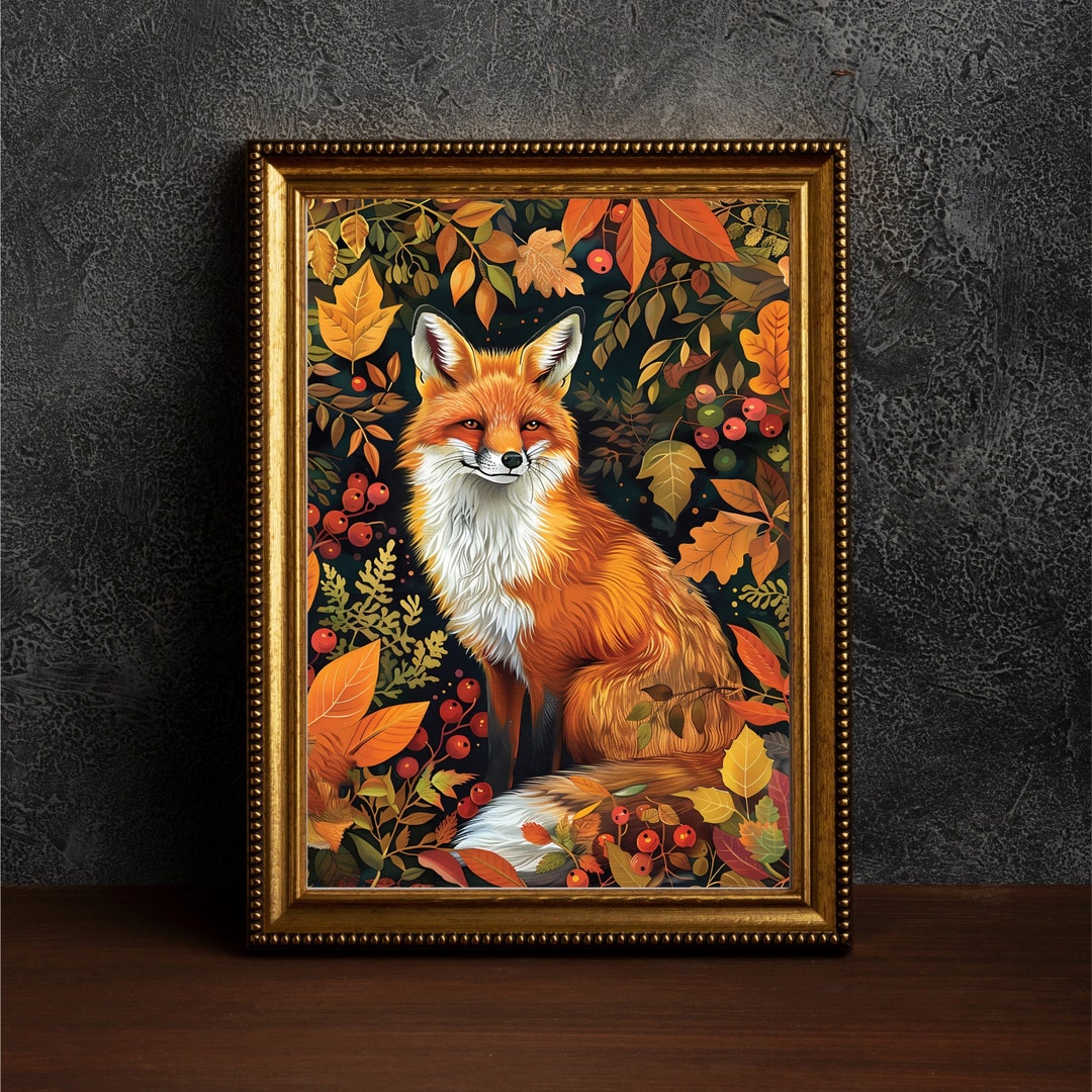 Woodland Fall Fox Dark Academia Print, Dark Cottagecore Gift, Printable ...