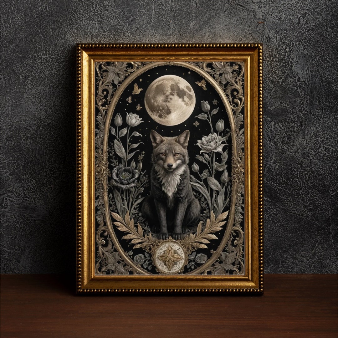 Fox by Moonlight Dark Academia Print, Dark Cottagecore Gift, Printable ...