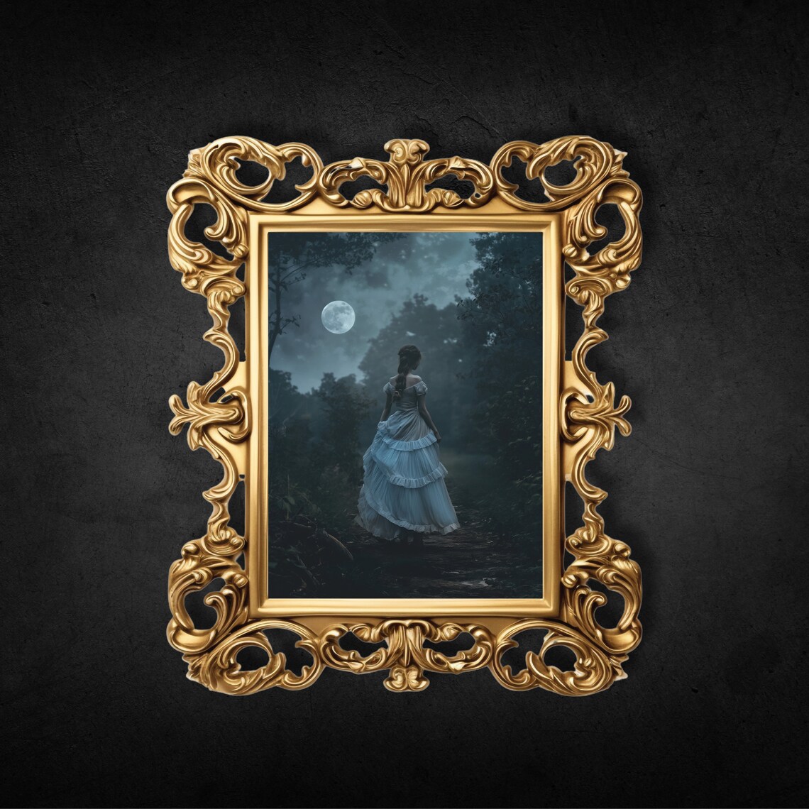 Gothic Girl by Moonlight Print, Victorian Portrait, Dark Academia ...