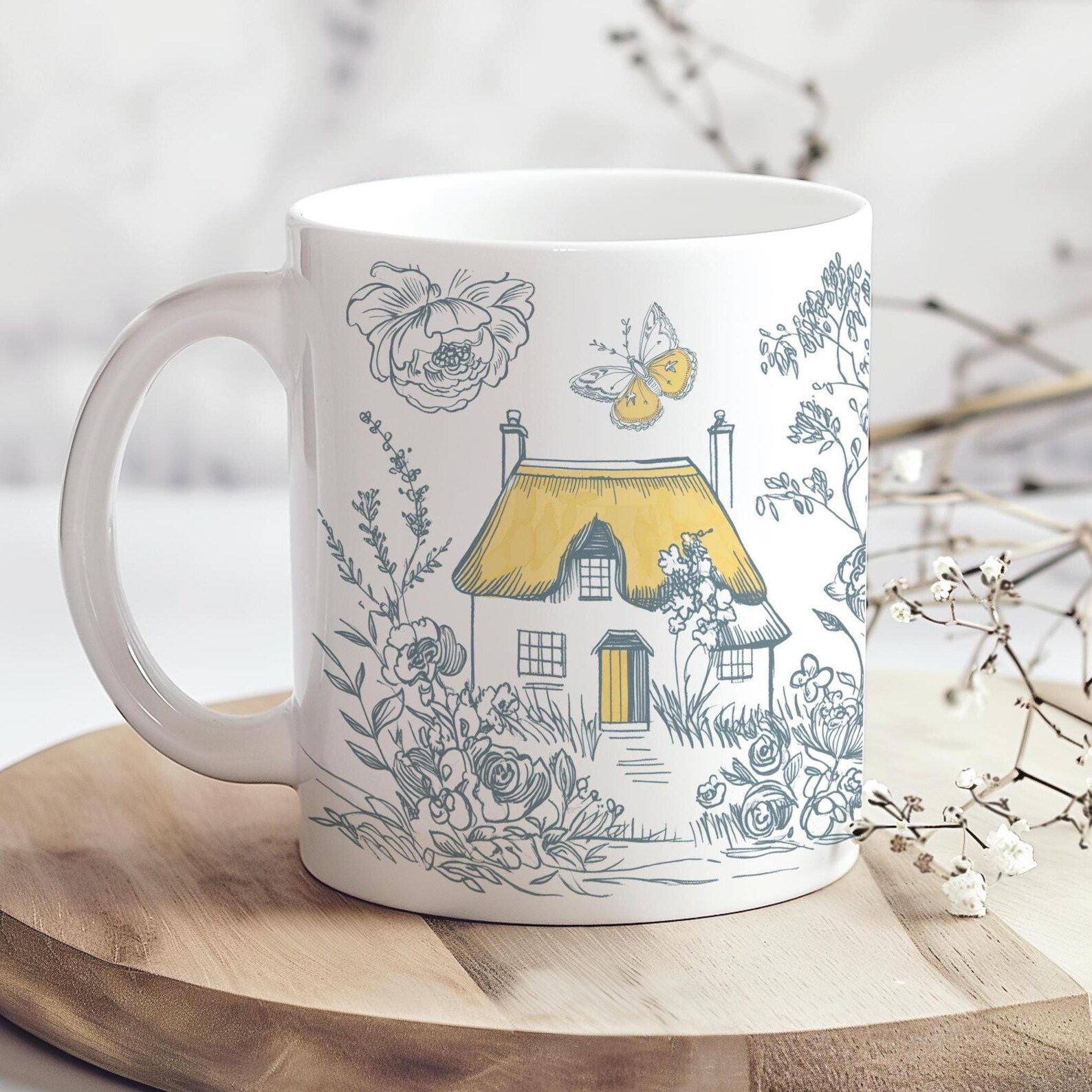 Cottagecore Mug, Yellow Country House Mug, Gift for Her, Simple Living ...