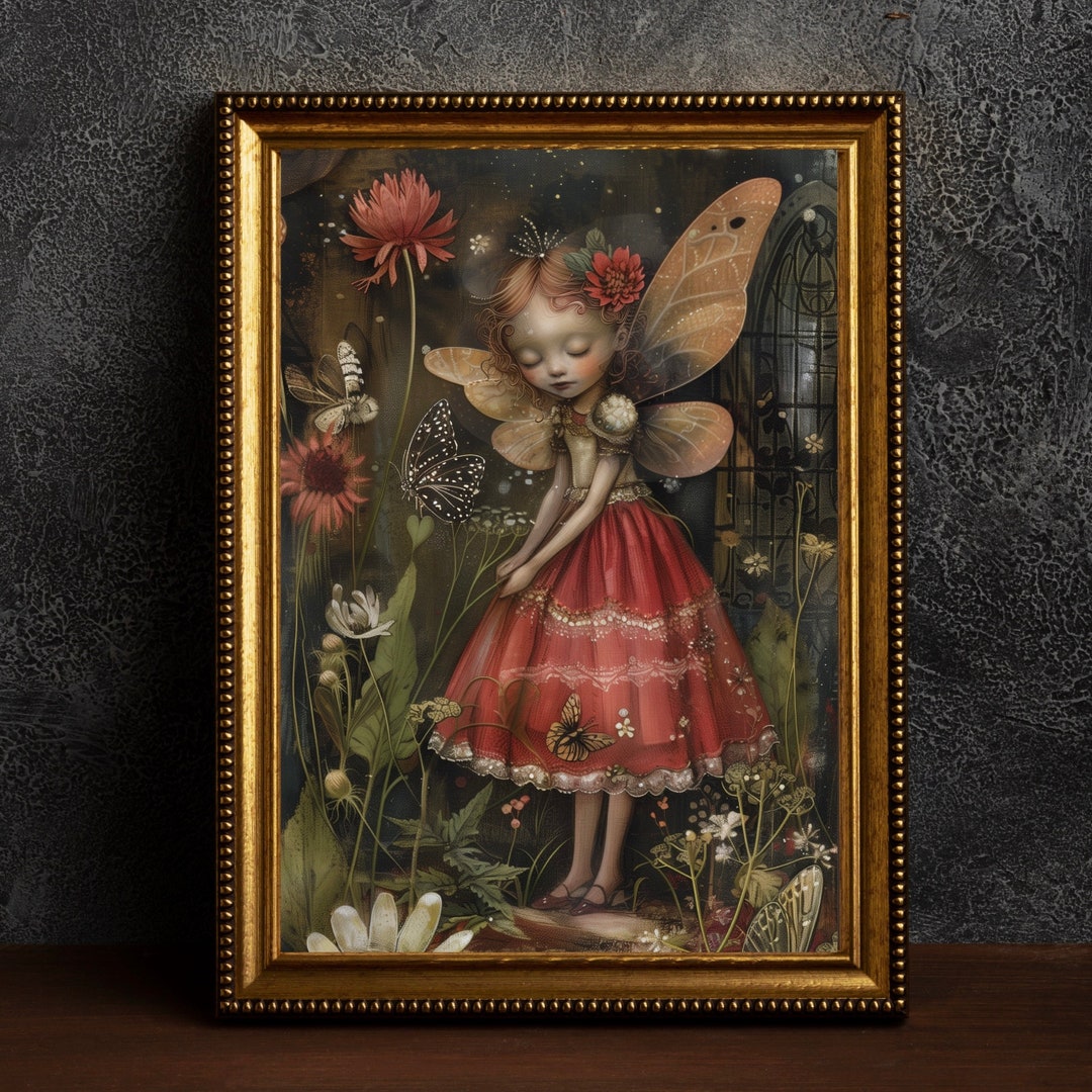 Forest Fairy Red Dark Academia Print, Dark Cottagecore Gift, Printable ...