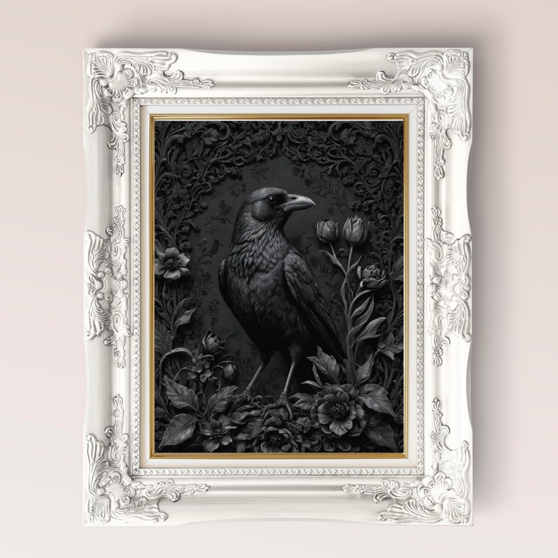 Gothic Black Crow Dark Academia Print, Raven Gothic Wall Decor ...