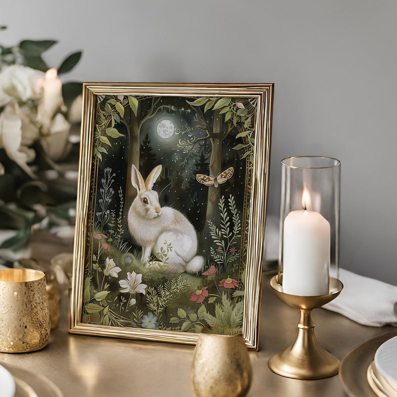 Woodland White Rabbit Cottagecore Print, Forestcore Decor, Printable ...