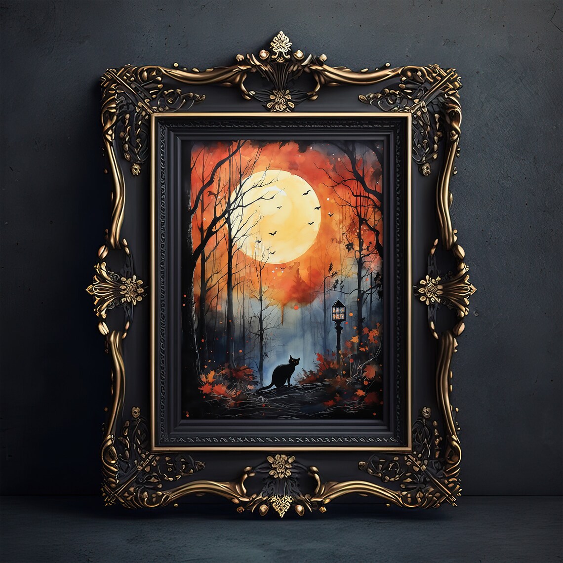 Full Moon Cat in the Forest Cottagecore Print, Forestcore Decor ...