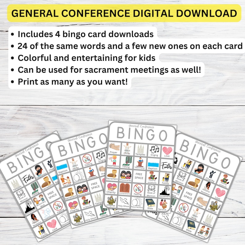 General Conference Bingo Cards for Kids, Family General Conference ...