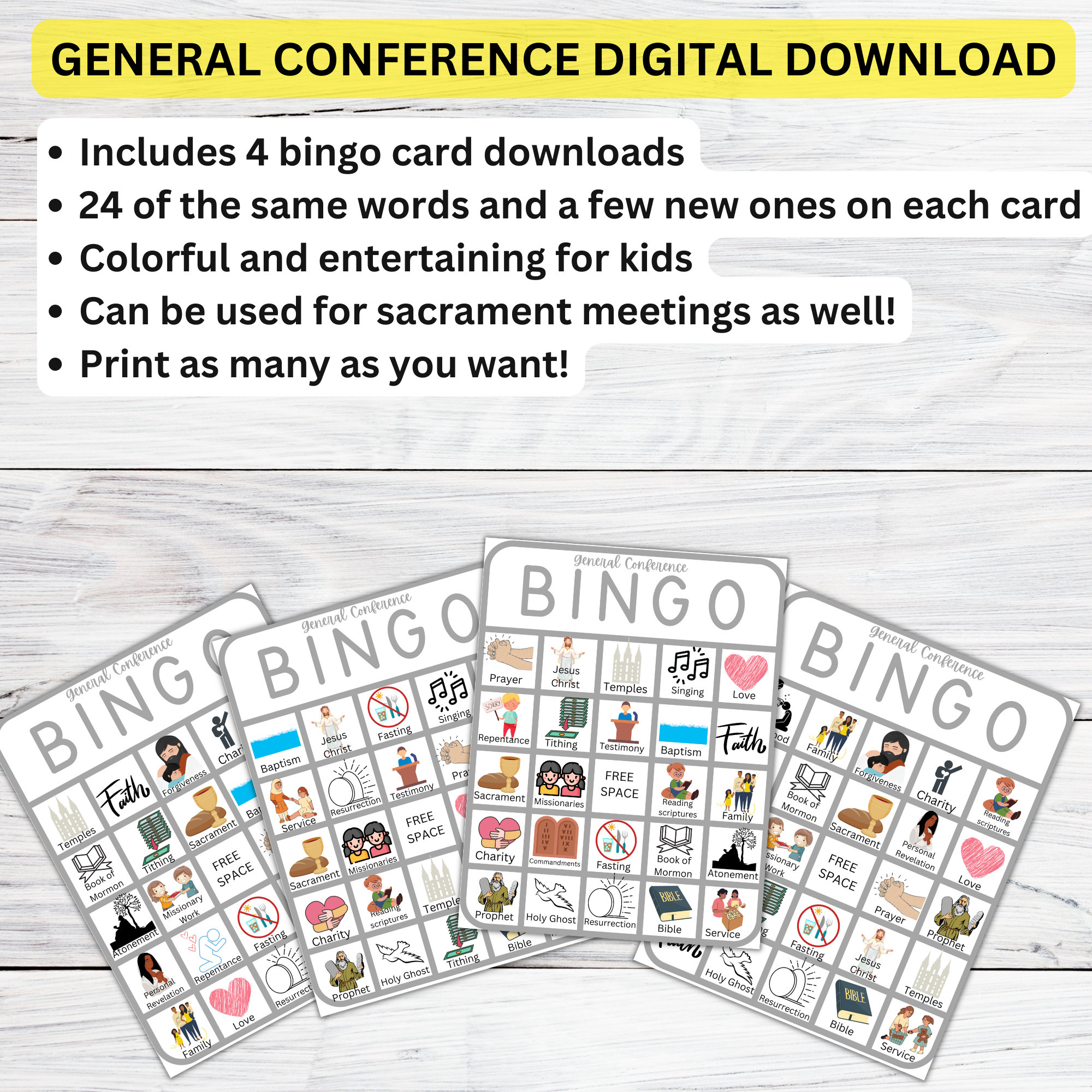 General Conference Bingo Cards for Kids, Family General Conference ...