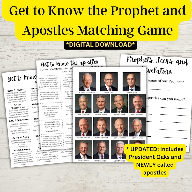 General Conference Matching Game for Kids, Get to Know the Prophet and ...