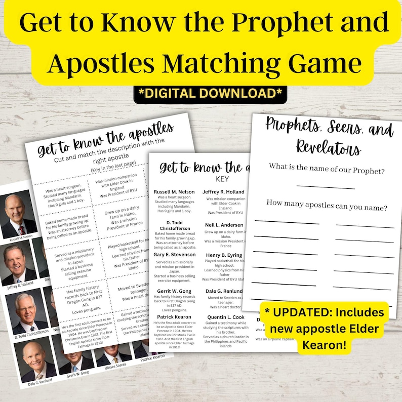 General Conference Matching Game for Kids, Get to Know the Prophet and ...