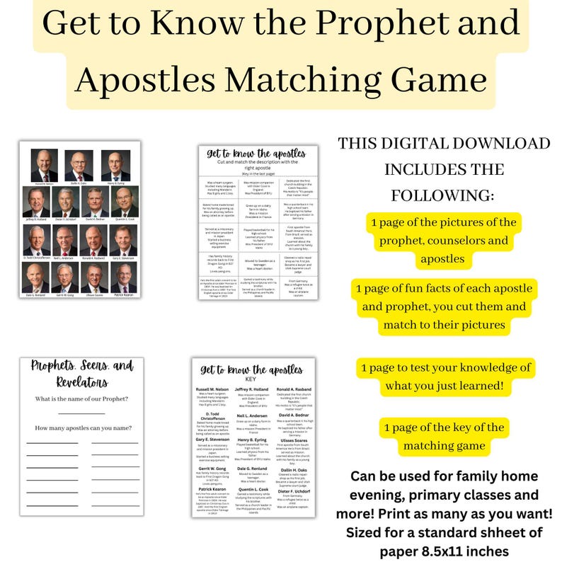 General Conference Matching Game for Kids, Get to Know the Prophet and ...