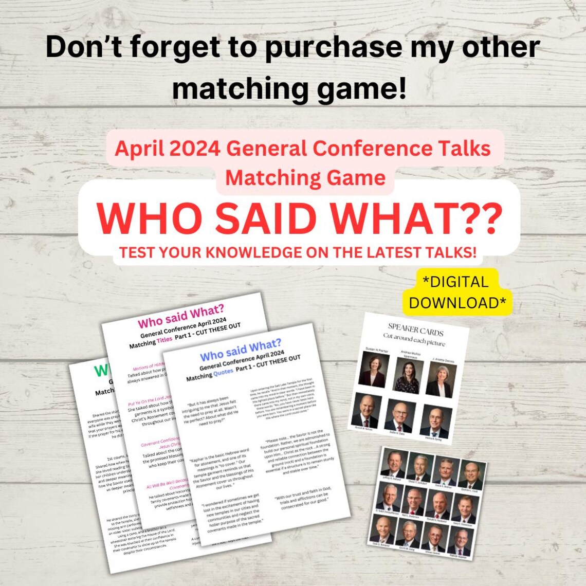 General Conference Matching Game for Kids, Get to Know the Prophet and ...