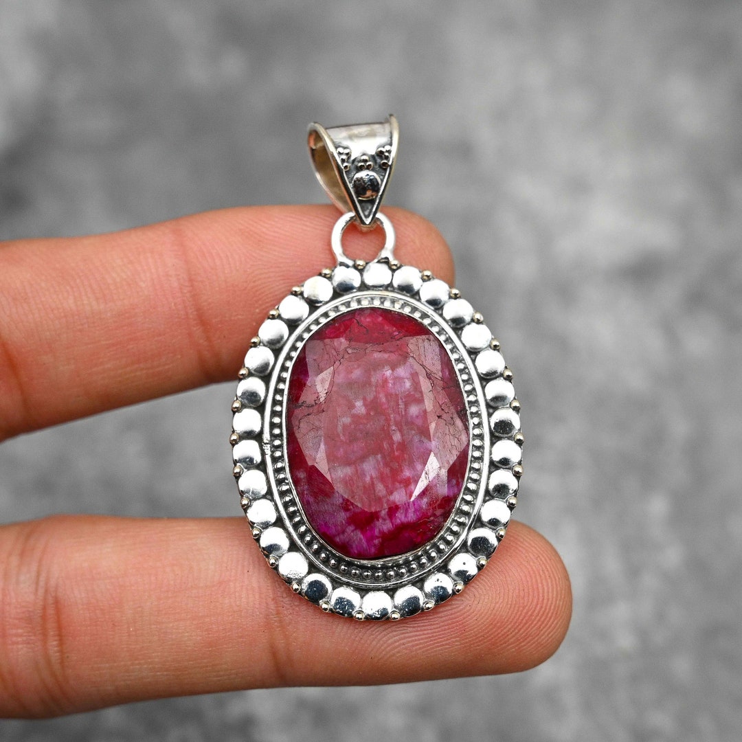 Kashmir Red Ruby Pendant 925 Sterling Silver Pendant Kashmir Red Ruby ...