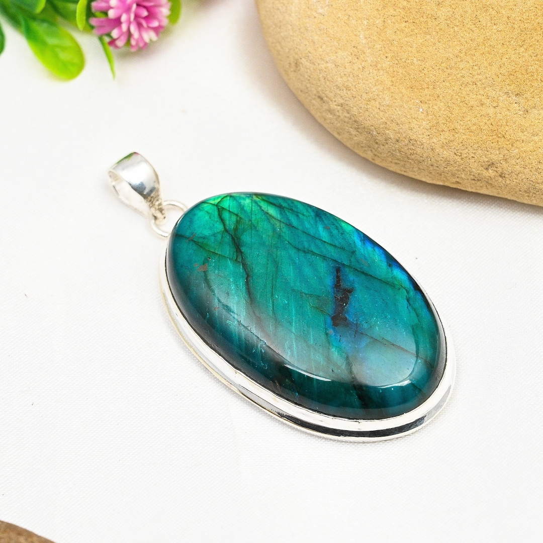 Blue Flash Labradorite Pendant 925 Sterling Silver Pendant Labradorite ...