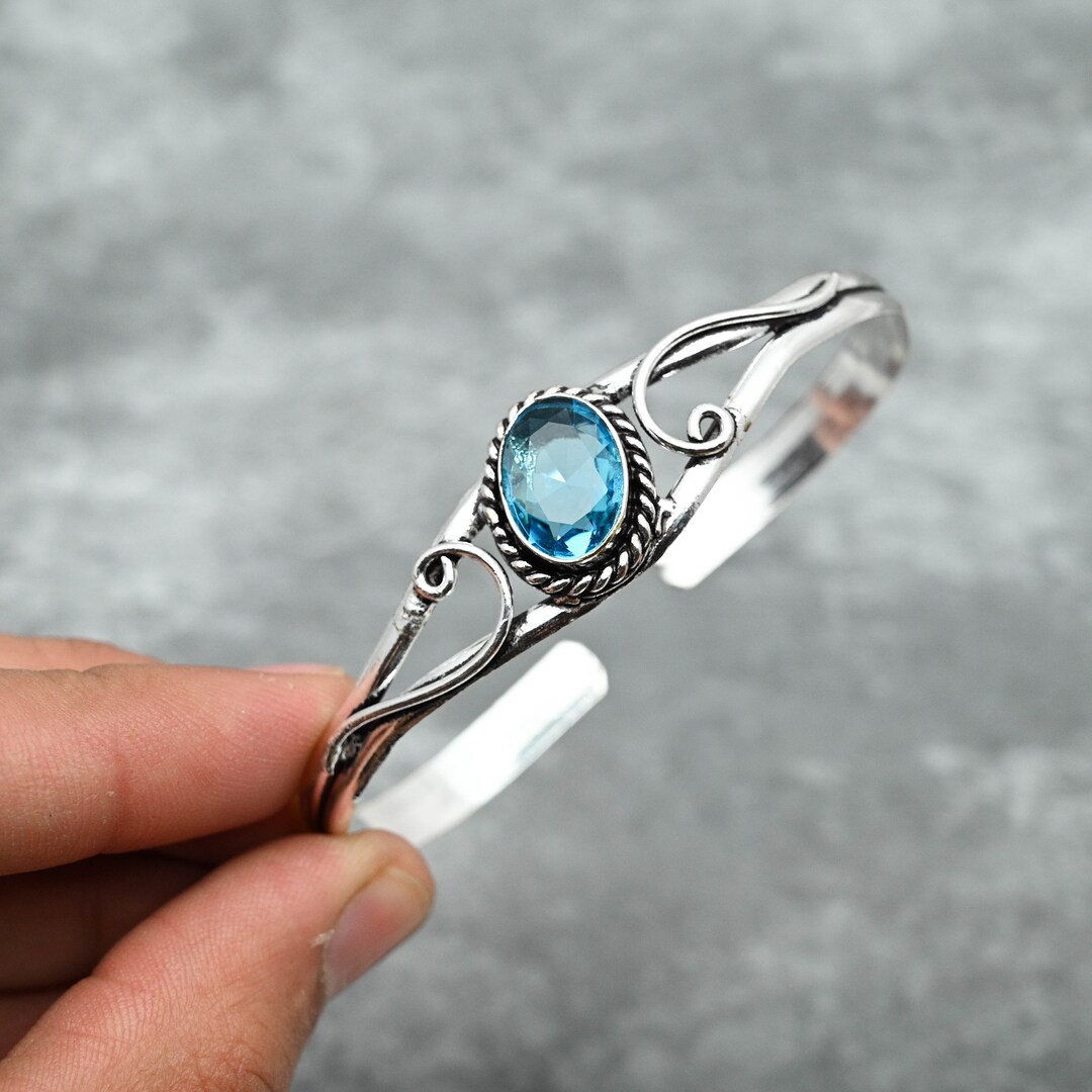 Blue Topaz Bracelet 925 Sterling Silver Bangle Blue Topaz Bangle ...