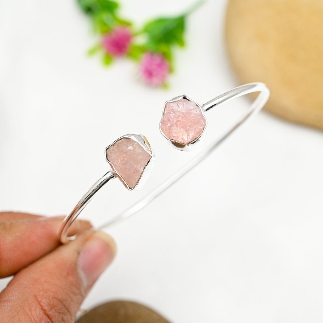 Rose Quartz Bangle 925 Sterling Silver Bangle Rose Quartz Bracelet ...