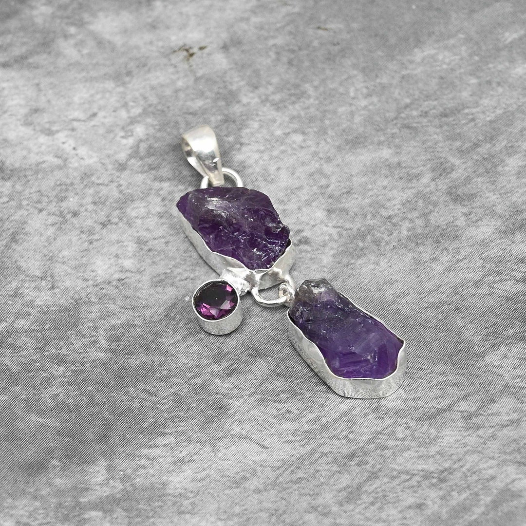 Raw Amethyst Pendant Sterling Silver Pendant Amethyst Rough Pendant ...