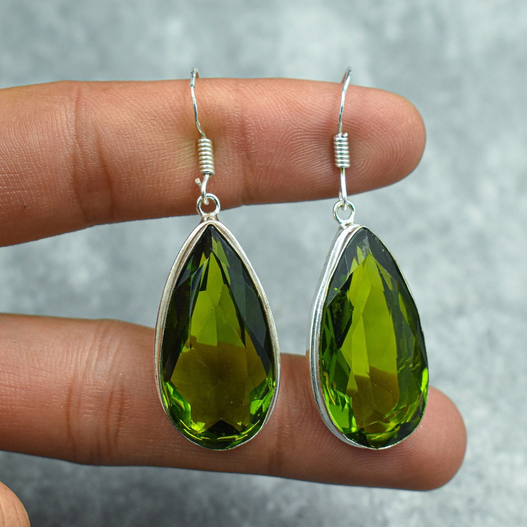 Peridot Earrings 925 Sterling Silver Earrings Peridot Gemstone Earrings ...