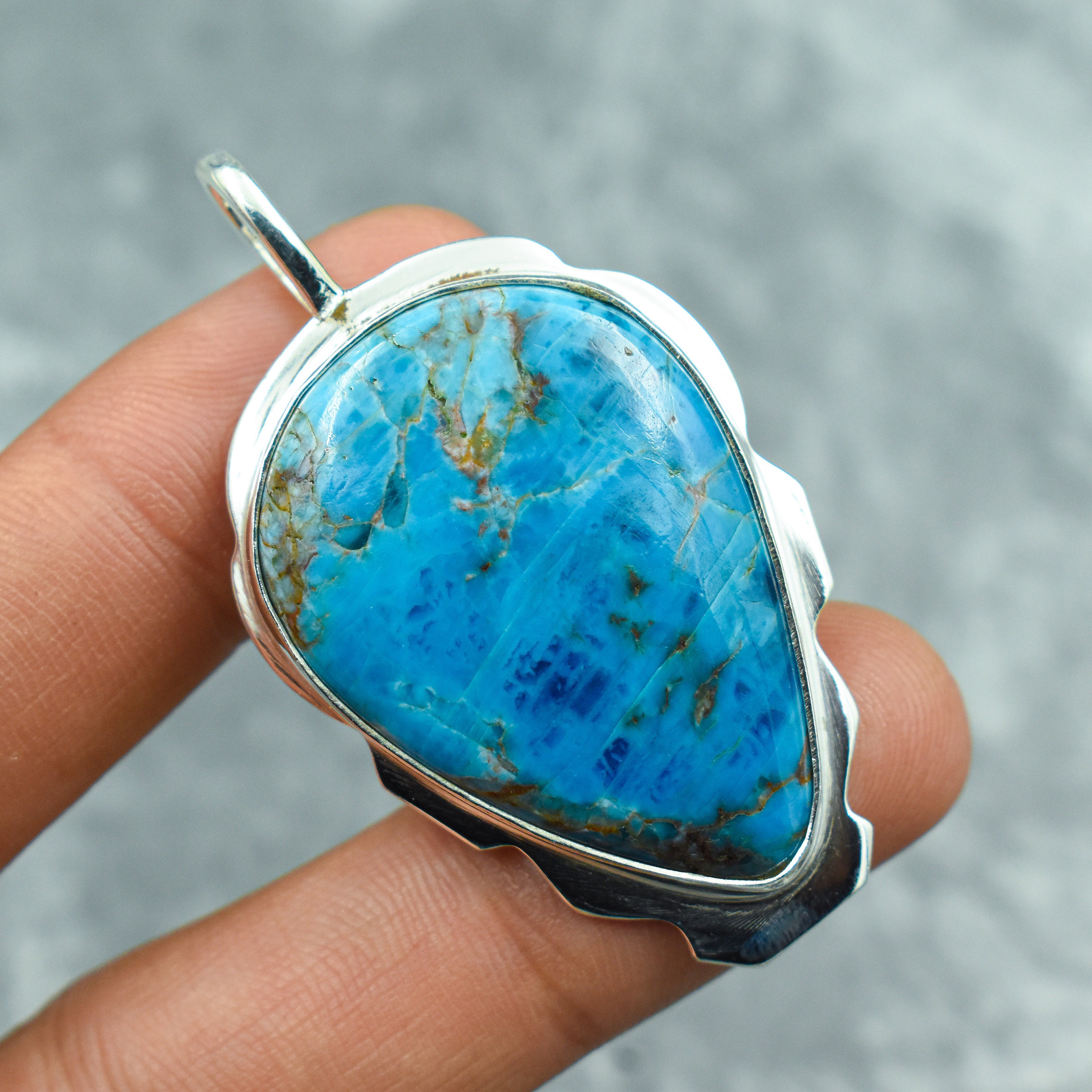 Neon Blue Apatite Pendant 925 Sterling Silver Pendant Neon - Etsy