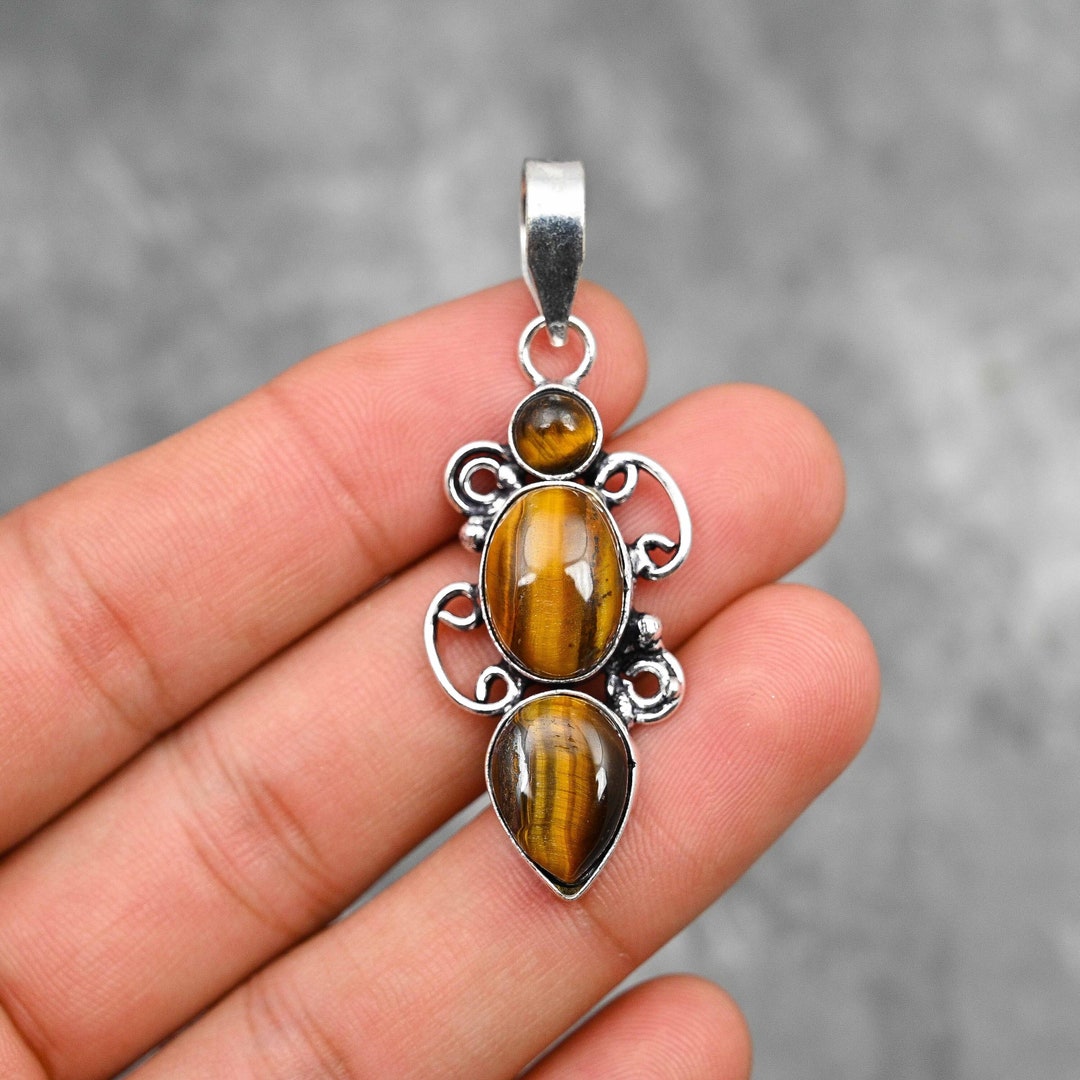 Tiger Eye Pendant 925 Sterling Silver Pendant Tiger Eye Gemstone ...