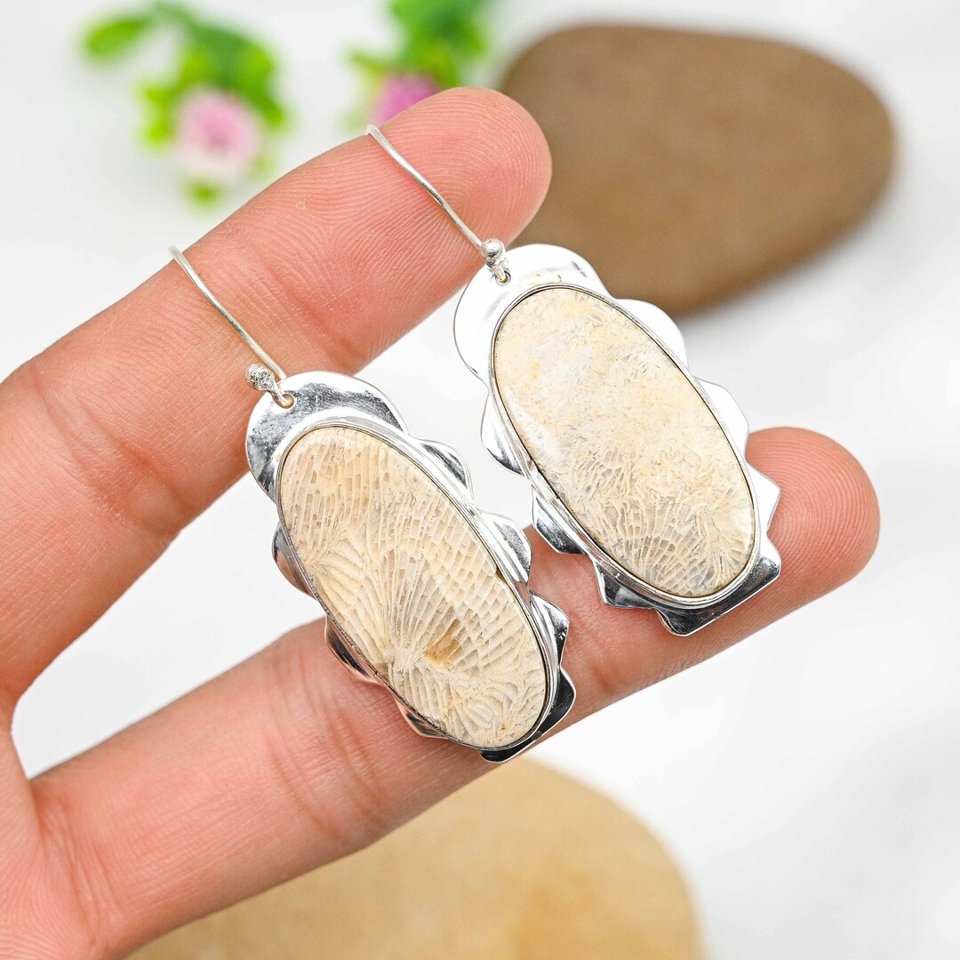 Fossil Coral Earrings 925 Sterling Silver Earrings Fossil Coral ...