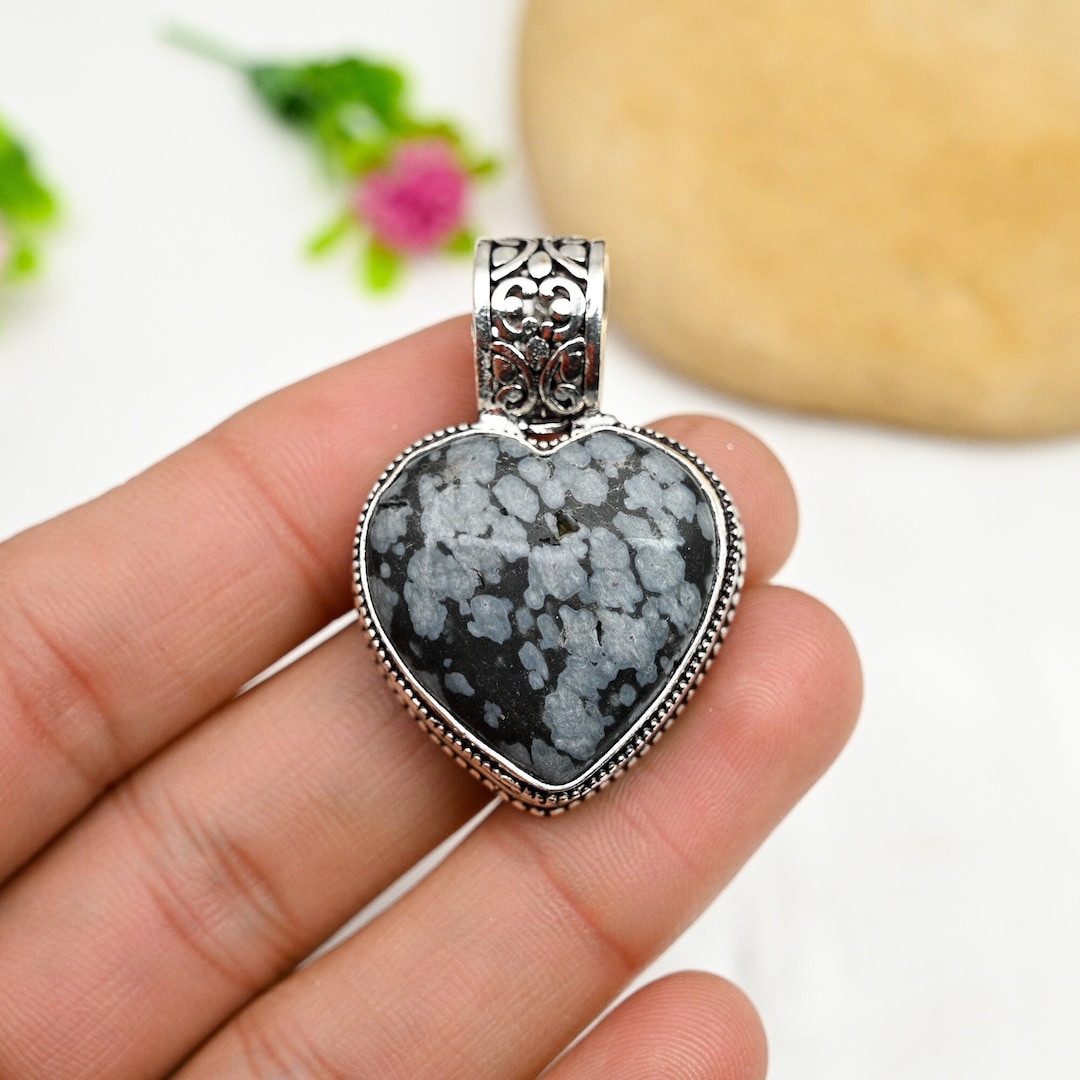 Snowflake Obsidian Pendant 925 Sterling Silver Pendant Snowflake ...