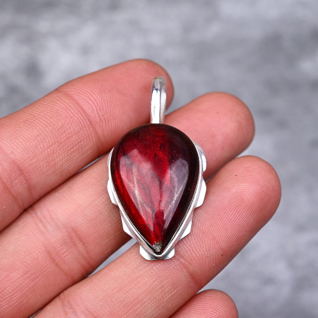 Red Flash Labradorite Pendant 925 Sterling Silver Pendant Labradorite ...