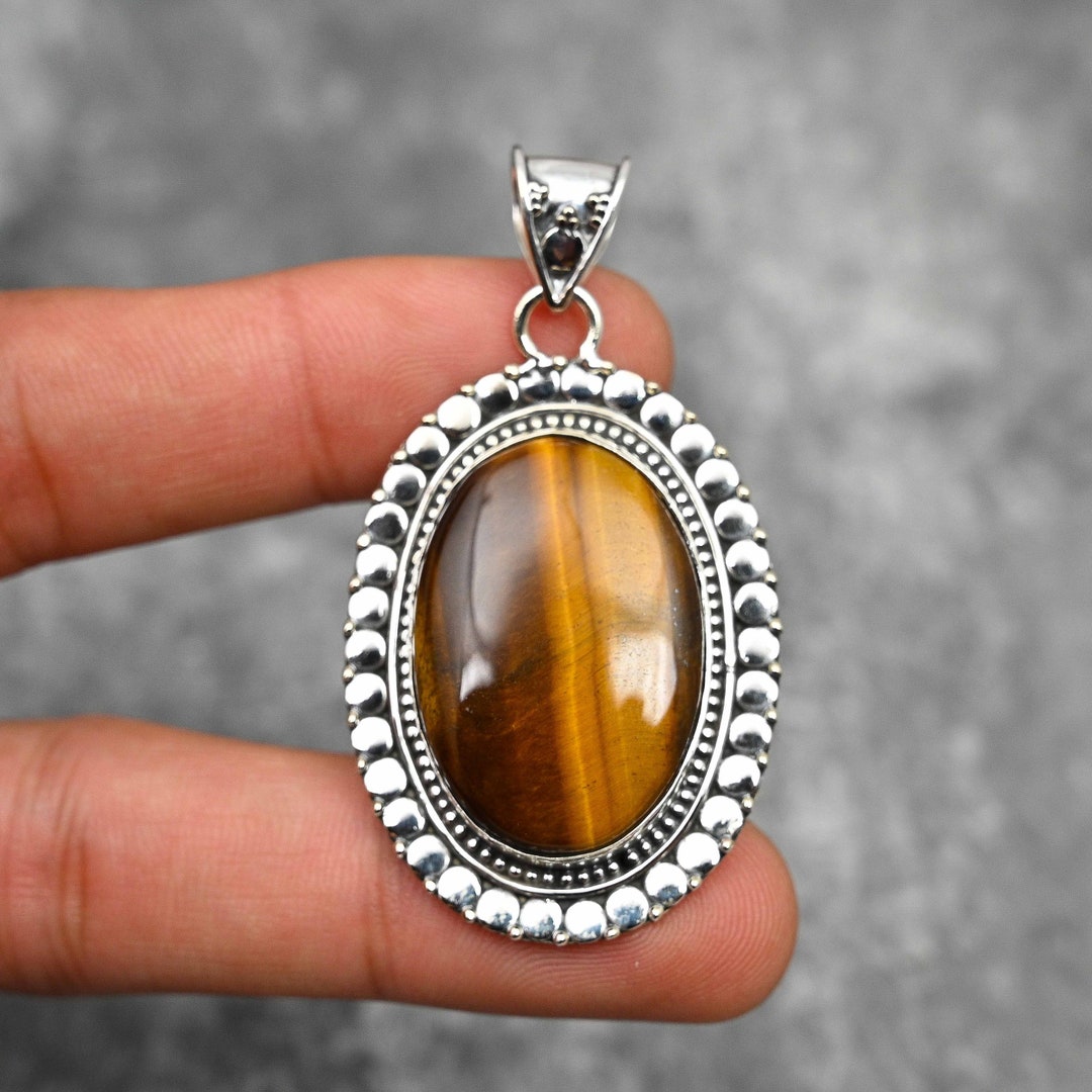 Tiger Eye Pendant 925 Sterling Silver Pendant Tiger Eye Gemstone ...