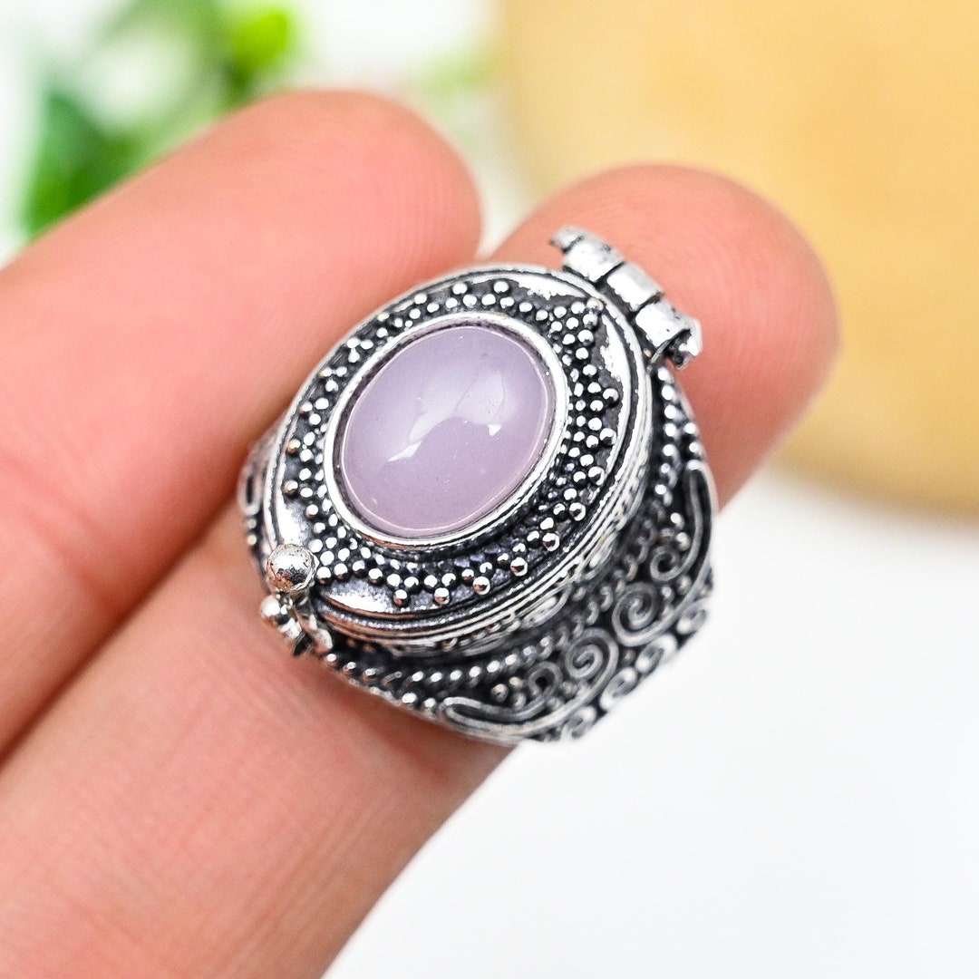Pink Chalcedony Pill Box Ring Adjustable Ring Chalcedony Gemstone ...