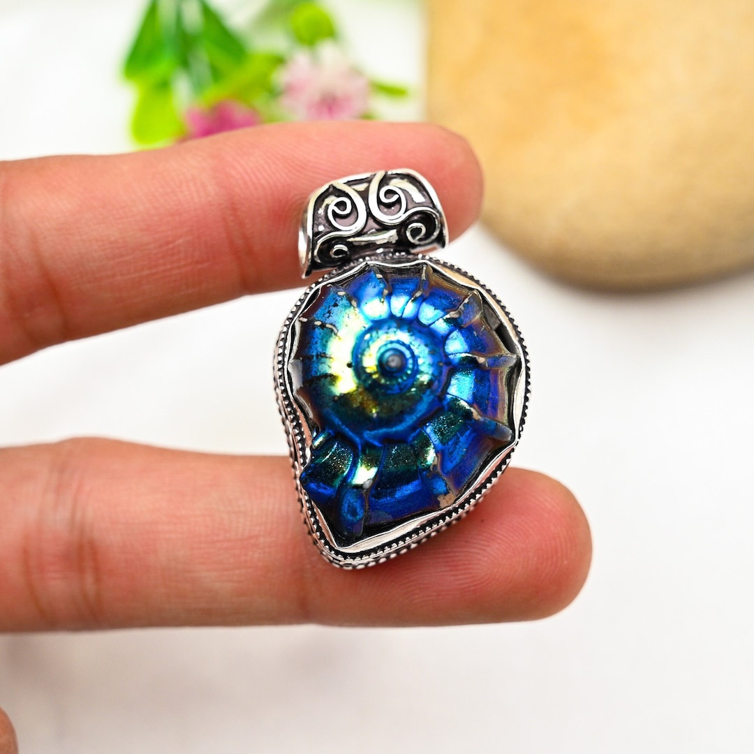 Peacock Aura Shell Pendant 925 Sterling Silver Pendant Necklace Peacock ...