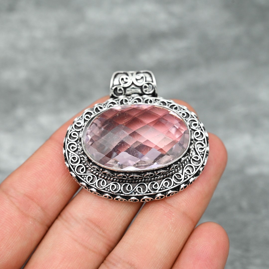 Faceted Pink Kunzite Pendant 925 Sterling Silver Pendant Kunzite ...
