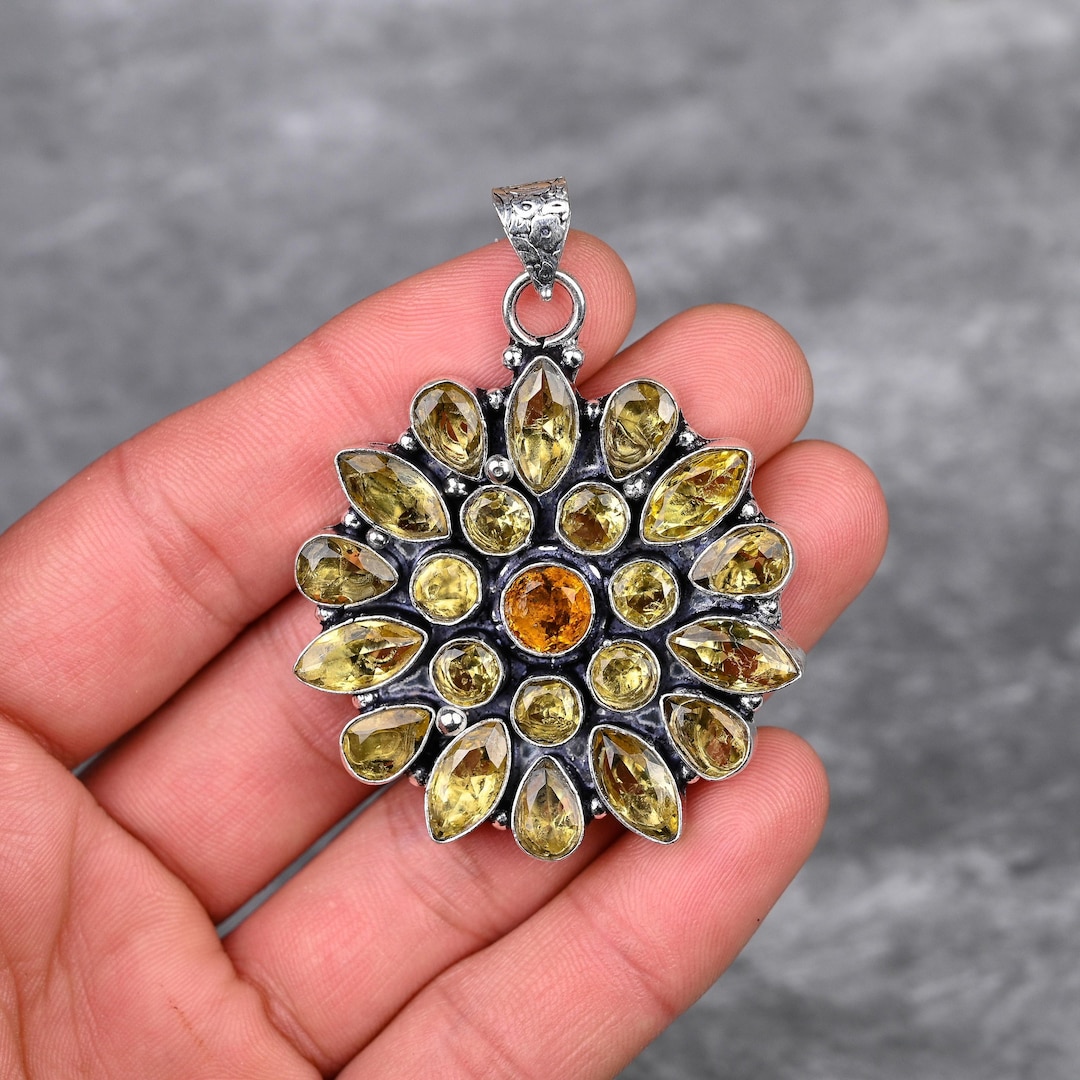 Citrine Pendant 925 Sterling Silver Pendant Necklace Citrine Gemstone ...