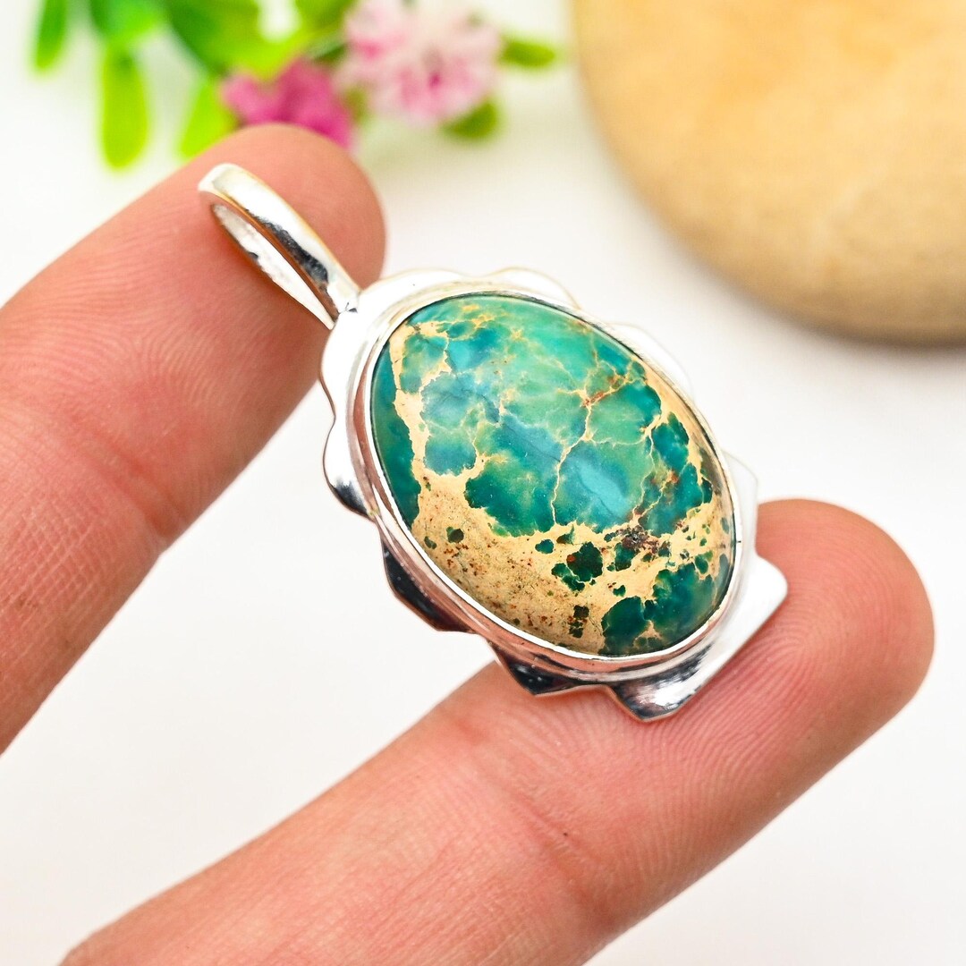 Green Sea Sediment Jasper Pendant 925 Sterling Silver Pendant Sea ...