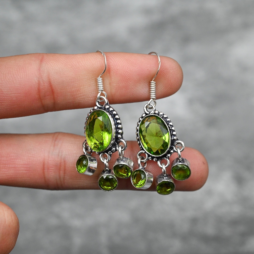Peridot Earrings 925 Sterling Silver Earrings Peridot Gemstone Earrings ...