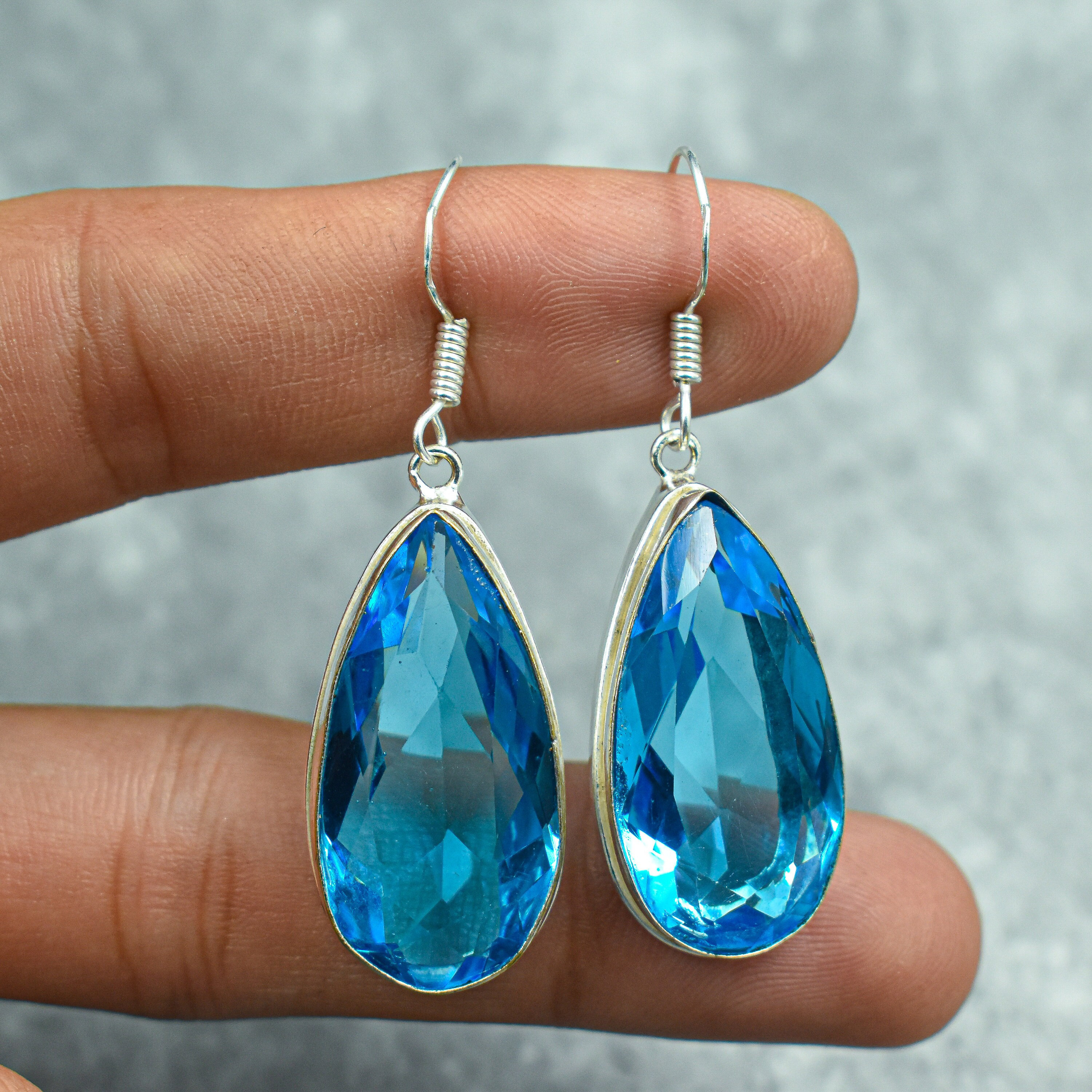 Swiss Blue Topaz Earrings 925 Sterling Silver Earrings Swiss - Etsy