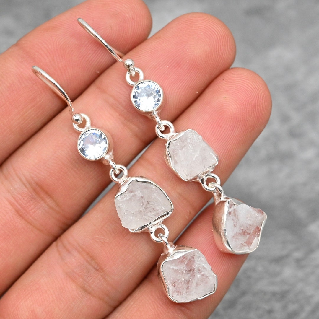 Clear Quartz Earrings 925 Sterling Silver Earrings Clear Quartz Raw ...