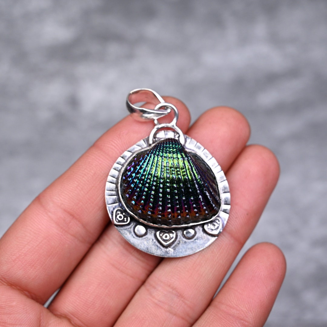 Peacock Aura Shell Pendant 925 Sterling Silver Pendant Necklace Peacock ...