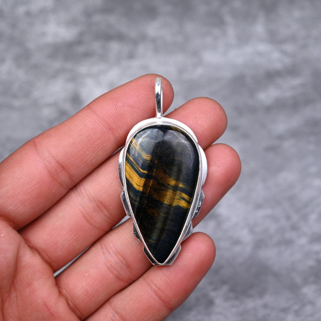 Blue Tiger Eye Pendant 925 Sterling Silver Pendant Blue Tiger Eye ...