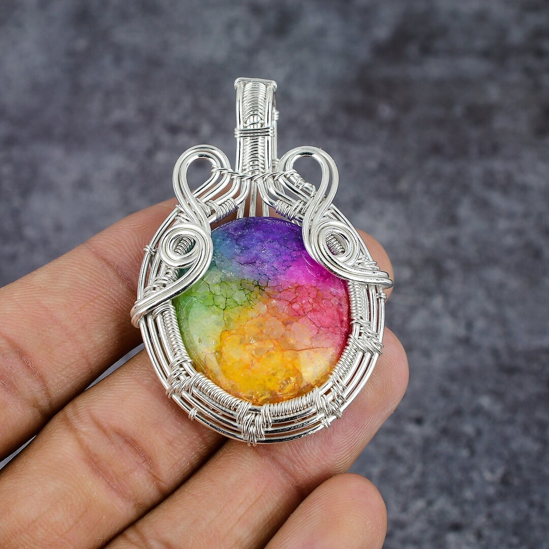 Rainbow Solar Quartz Pendant Silver Pendant Wire Wrapped Pendant Quartz ...