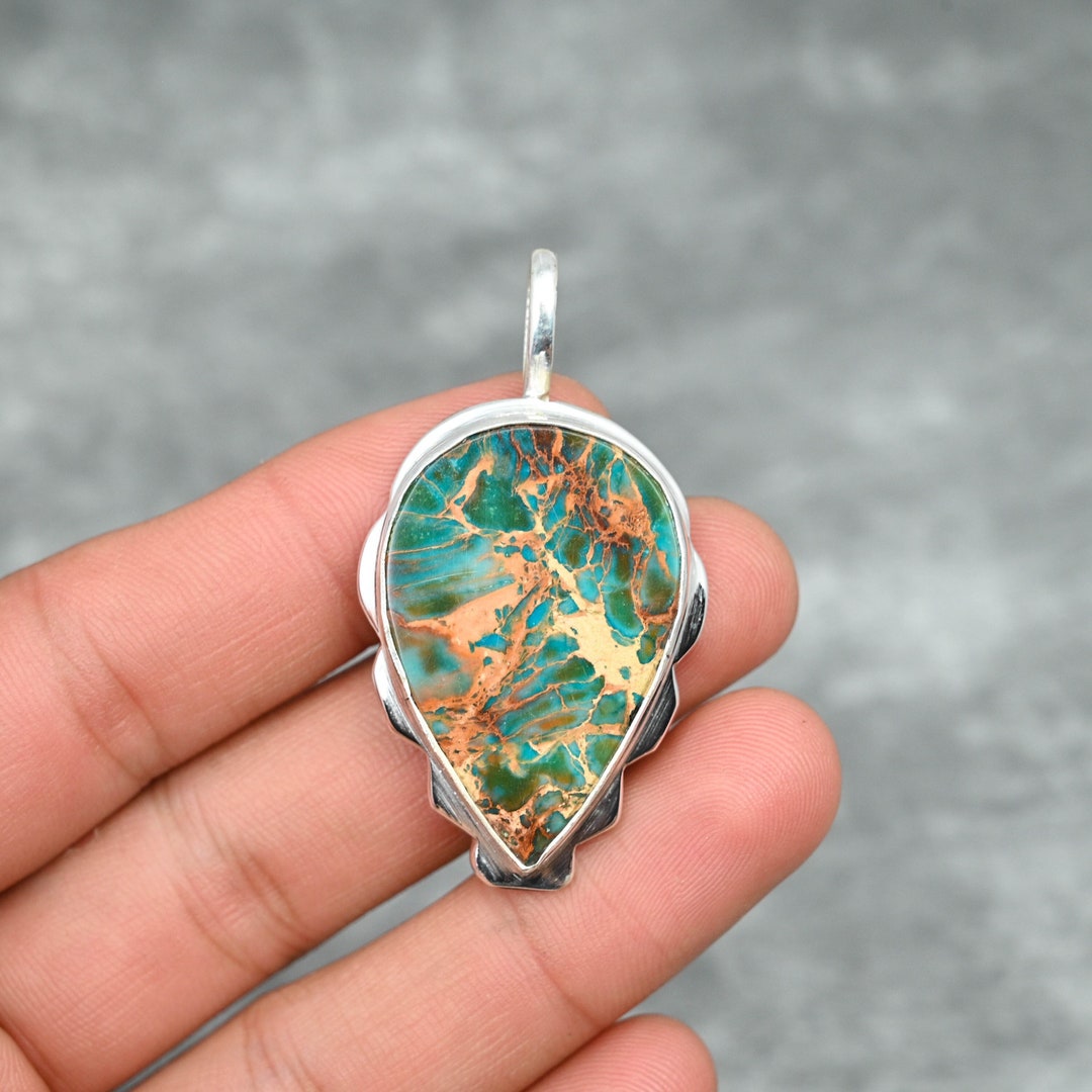 Blue Sea Sediment Jasper Pendant 925 Sterling Silver Pendant Sea ...