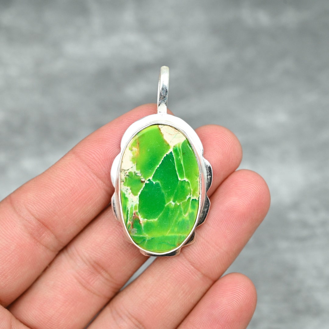 Green Sea Sediment Jasper Pendant 925 Sterling Silver Pendant Sea ...