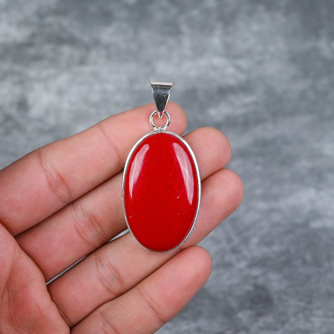 Red Coral Pendant 925 Sterling Silver Pendant Red Coral Gemstone ...