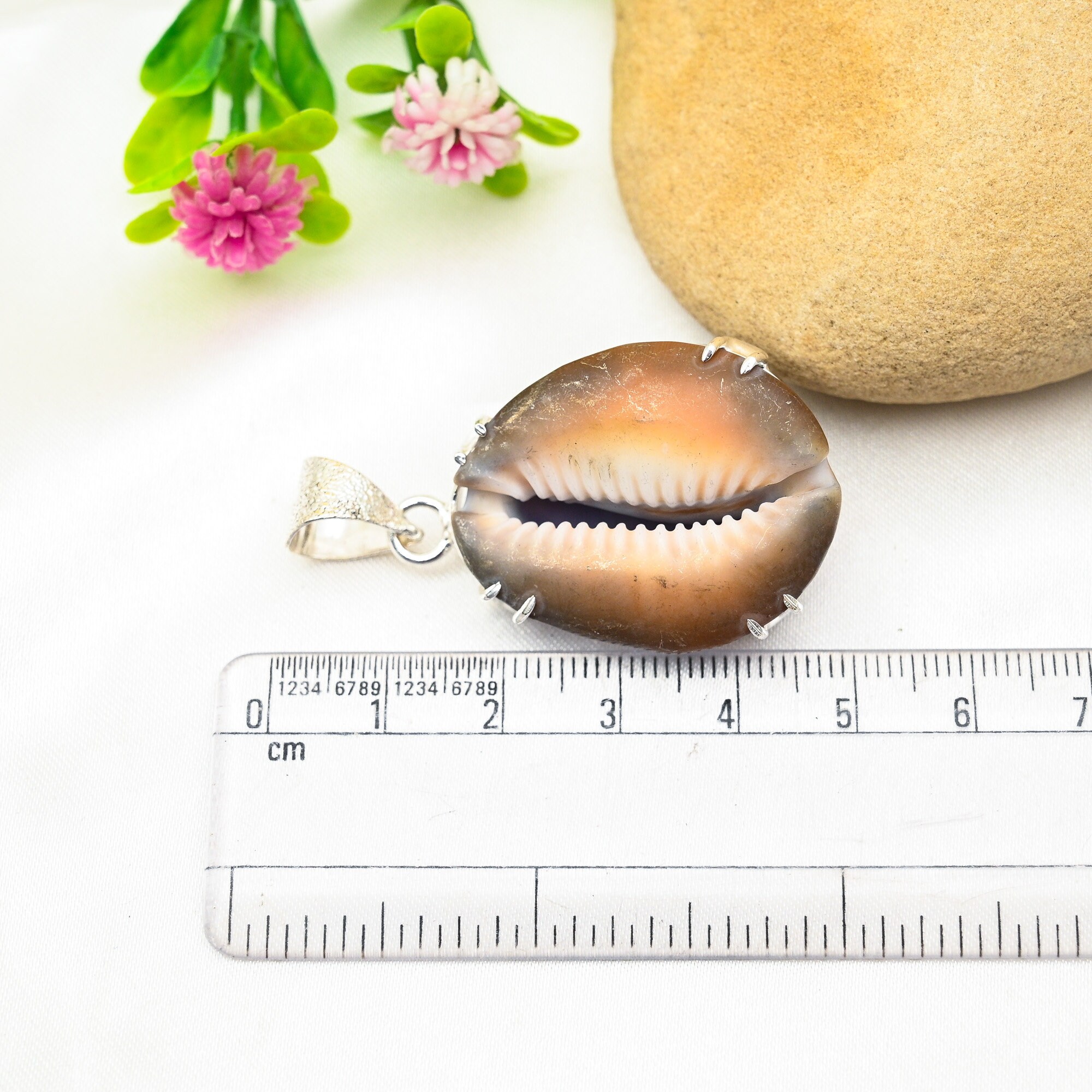 Cowrie Shell Pendant 925 Sterling Silver Pendant Cowrie Shell Gemstone ...