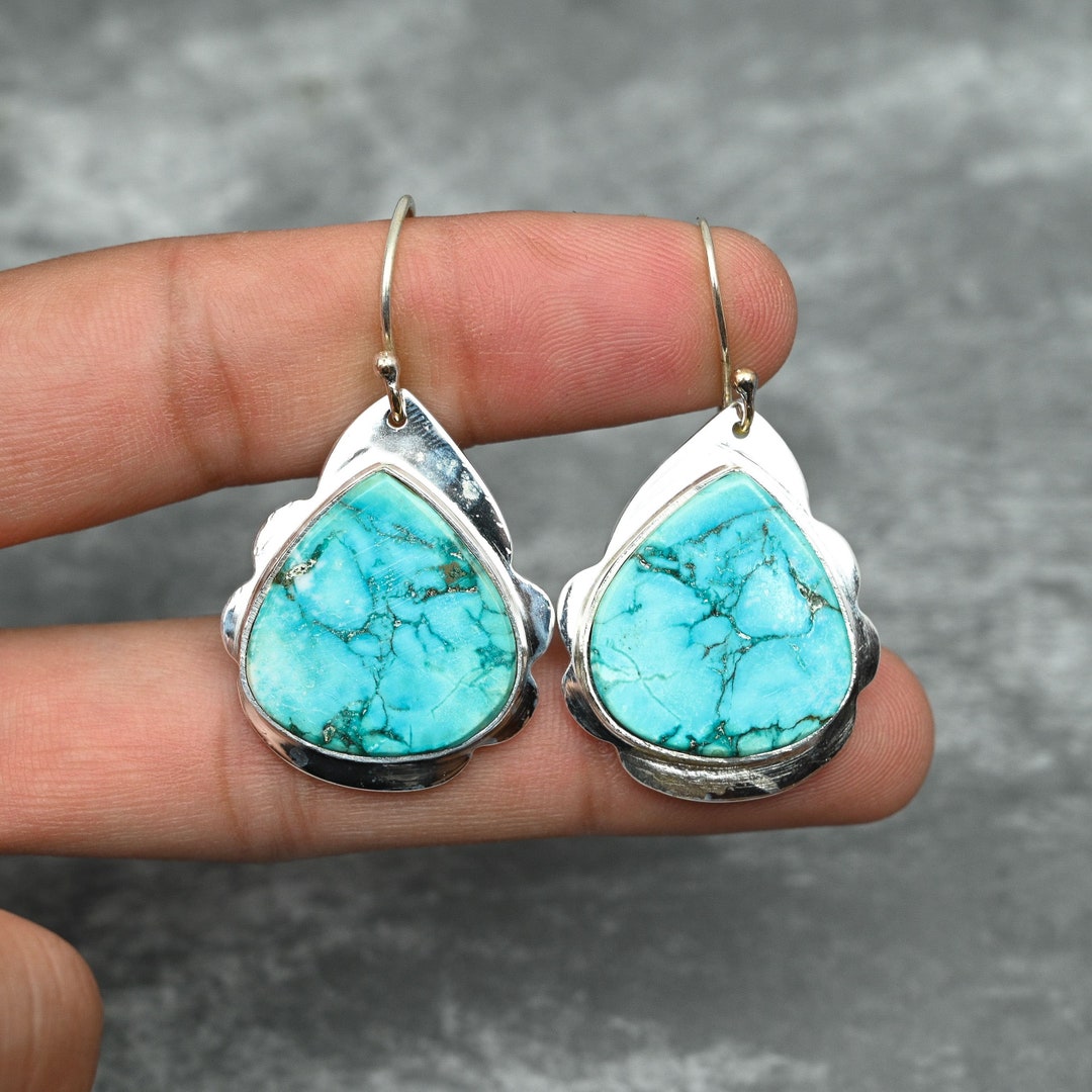 Turquoise Earrings 925 Sterling Silver Earrings Turquoise Gemstone ...