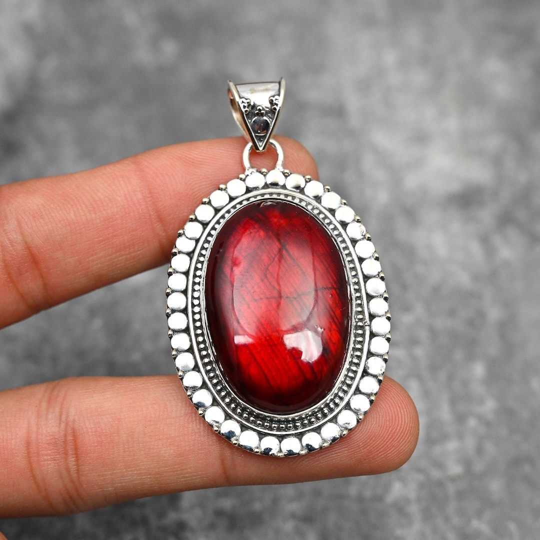 Red Flash Labradorite Pendant 925 Sterling Silver Pendant Labradorite ...