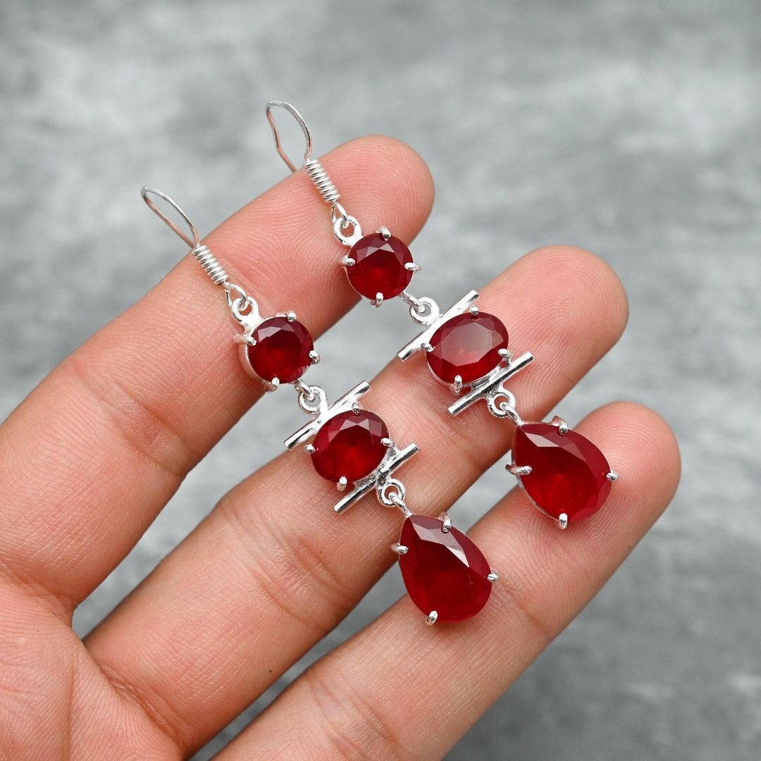 Kashmir Red Ruby Earrings 925 Sterling Silver Earrings Ruby Gemstone Earrings Jewelry Handmade ...